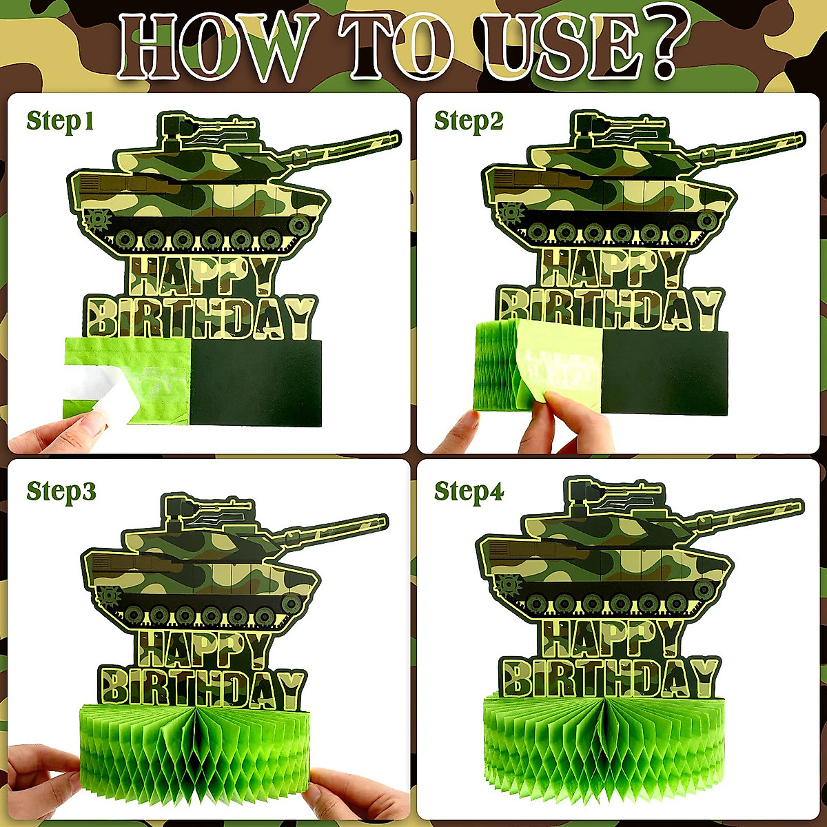 6 Pieces Army Military Honeycomb Centerpieces Camo Party Tank Camouflage Party Decorations Supplies 3D Birthday Theme Cakes Balls Table Topper Photo Props for Soldier Camouflage Baby Shower