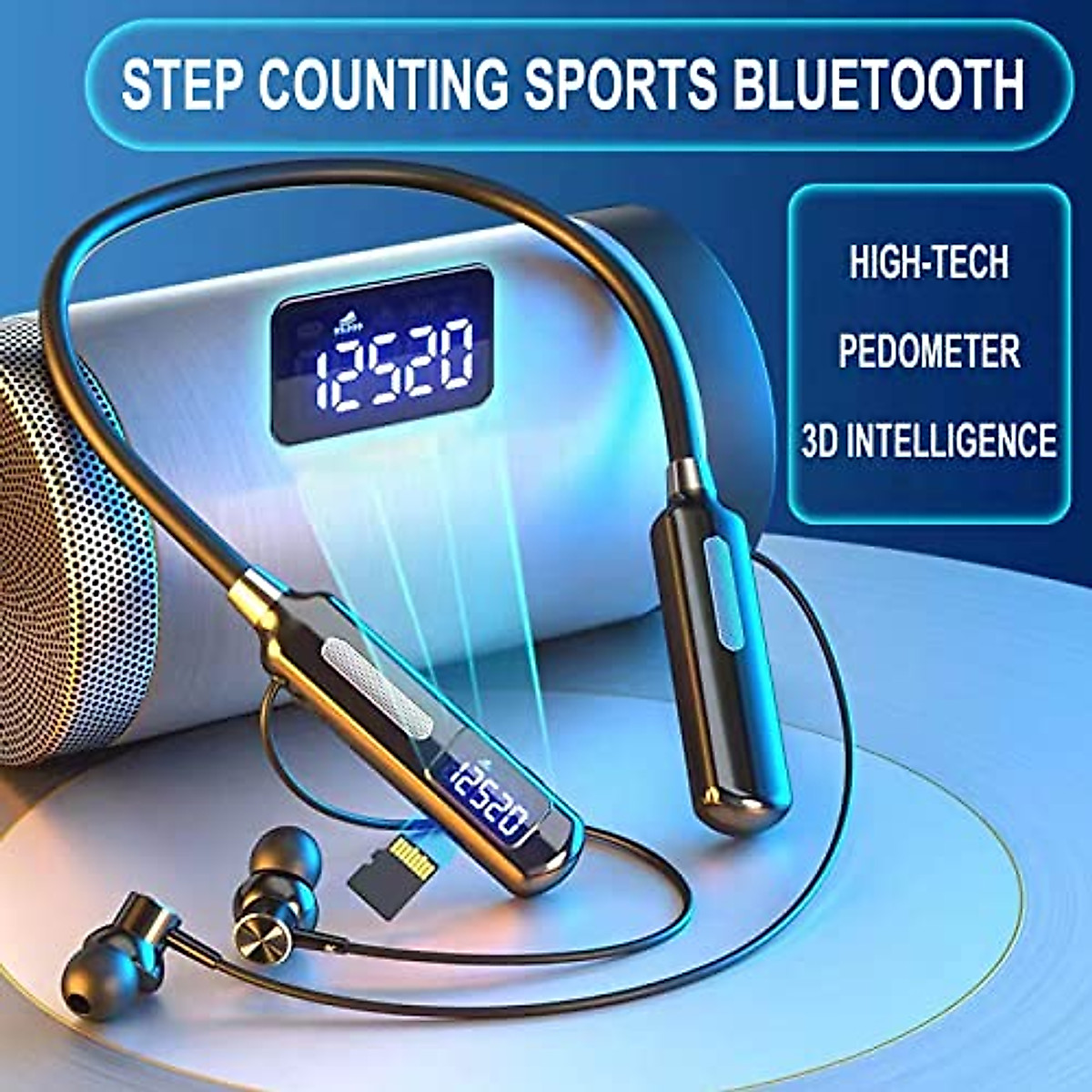 Gspmoly Halter Neck Sport Digital Display LED Earphone, Can Be Inserted Into The Card, Bluetooth Running Earphone in-Ear Noise Canceling Waterproof Headset for iOS/Android, Ideal Xmas Gift