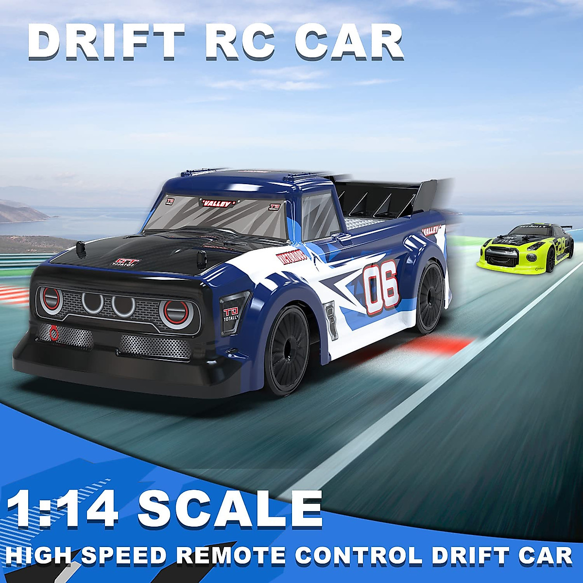 28℃ RC Car 2.4Ghz Remote Control 1:14 Scale RC Drift car for Adults Kids Gifts 4WD RTR High Speed RC Vehicle with LED Light (Blue) (Blue-Truck)