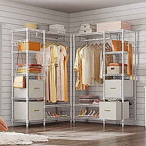 VIPEK V7 Wire Garment Rack 6 Tiers Heavy Duty Clothes Rack with 2 Fabric Drawers, Freestanding Wardrobe Closet Metal Clothing Rack for Hanging Clothes, 44.9"L x 16.5"W x 76.4"H, Max Load 730LBS, White