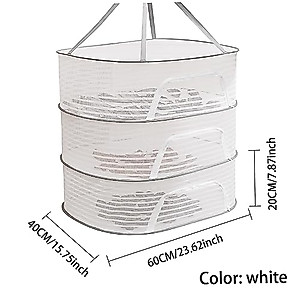 QmjdDymx Herb Drying Rack 3 Layer Hanging Herb Drying Bags Net Collapsible Mesh Sock Drying Rack with Zipper Opening Household Hanging Shelves(White,40x60cm)