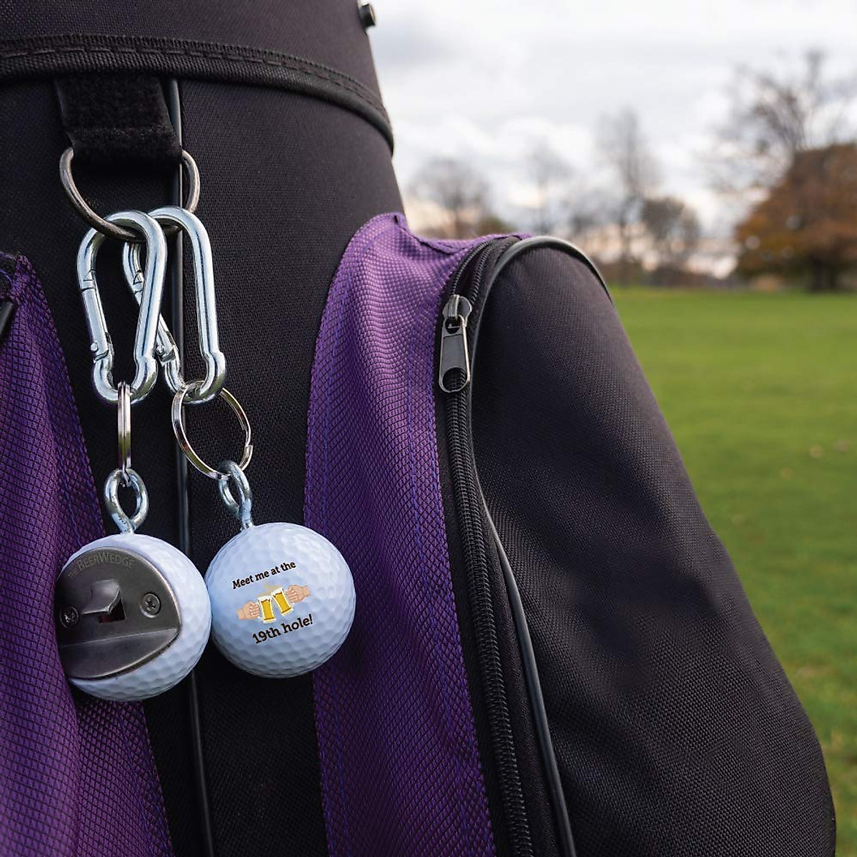 The Official Bottle Opener of Golf, Made from a real ball, Keychain for Bag, Meet me at the 19th Hole", The BeerWedge