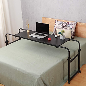 Overbed Table with Wheels Overbed Desk Over Bed Desk King Queen Bed Table Overbed Laptop Table Over Bed Table with Wheels(Black)