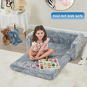 Kids Couch Extra Wider Seating Toddler Couch, 2-in-1 Toddler Soft Couch Fold Out Convertible Sofa to Lounger for Girls and Boys