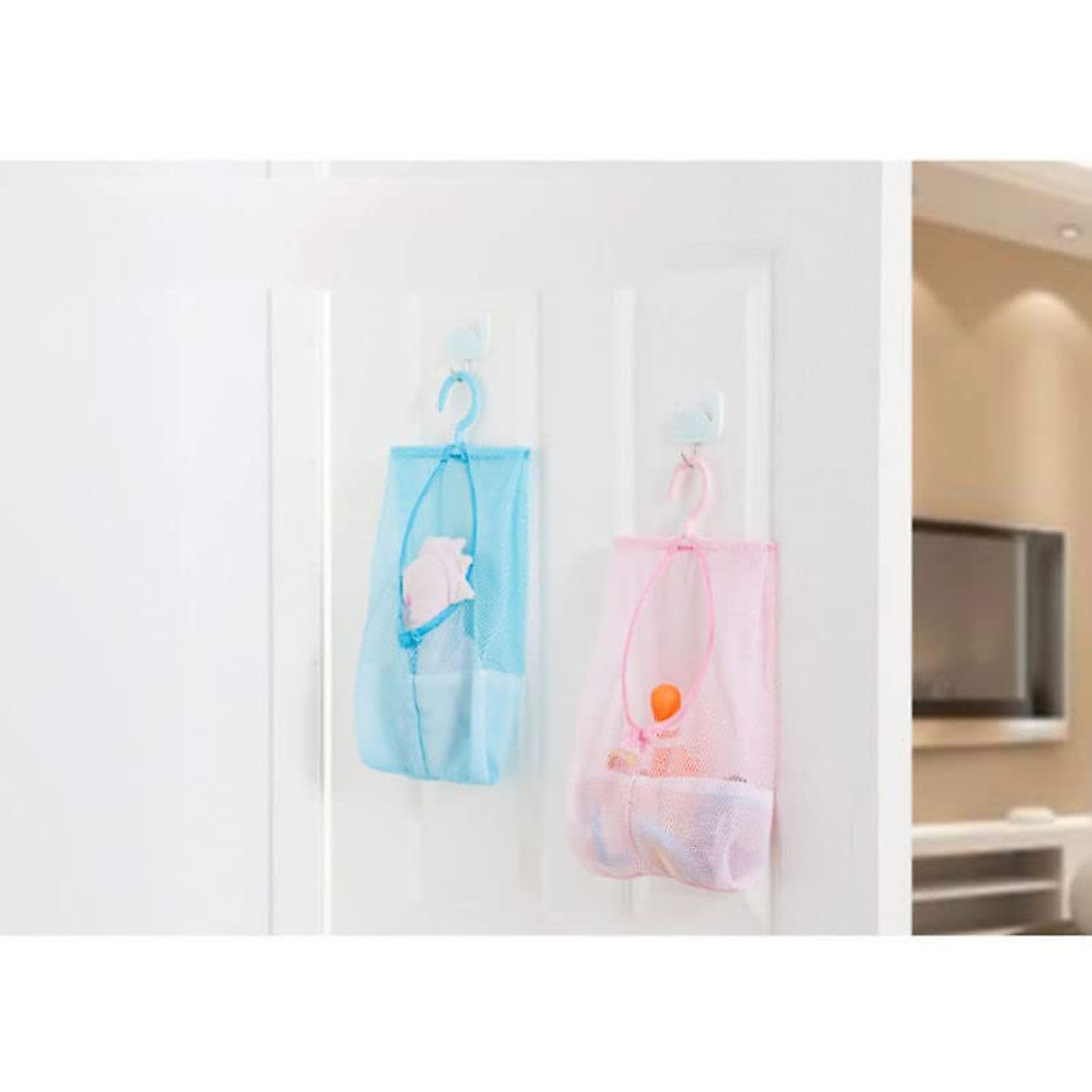 YARNOW Multipurpose Clothespin Bag with Hanger - Mesh Laundry Net | Foldable Hanging Storage Basket, Laundry Clothespin Hook Towel Net (Blue)