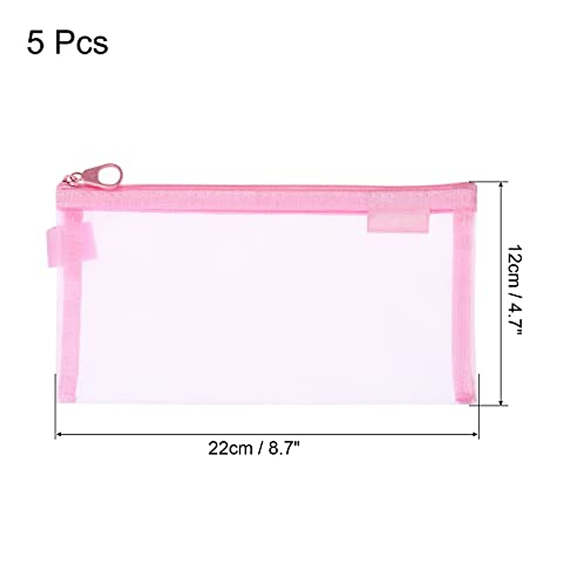 PATIKIL Mesh Cosmetic Bags, 5 Pack Nylon A6 Size Pen Pencil Case Travel Toiletry Cosmetic Makeup Zipper Mesh Pouch Organizer for Office, Pink