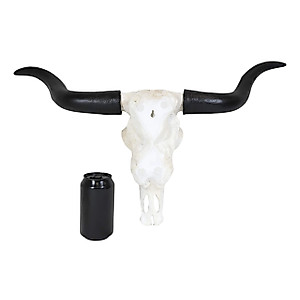 Ebros 27.5" Wide Southwest Rustic Off White Steer Bison Buffalo Bull Cow Horned Skull Head With Scroll Lace Filigree Design Hanging Wall Mount Decor Native Animal Totem Bust Skulls Western Accent
