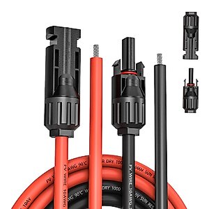 Kohree 20 Feet Solar Panel Extension Cable: 10AWG with Female and Male Connectors,6mm Solar Panel Wires with Extra Free Connectors Extension Adaptor Kit Tool for RV Solar Panel(20FT Red + 20FT Black)
