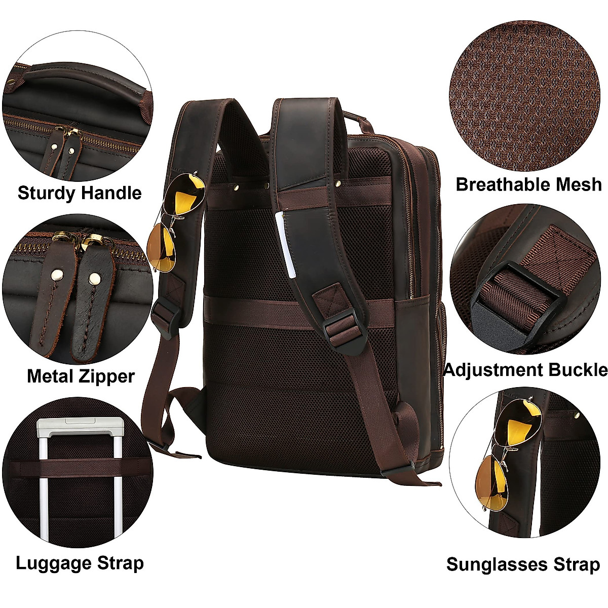 UBANT Leather Backpack For Men,17.3" Laptop Backpack Large Capacity Multi Pockets Casual Travel Business Office Work Bag School Camping Weekend Daypack Outdoor Sports Rucksack