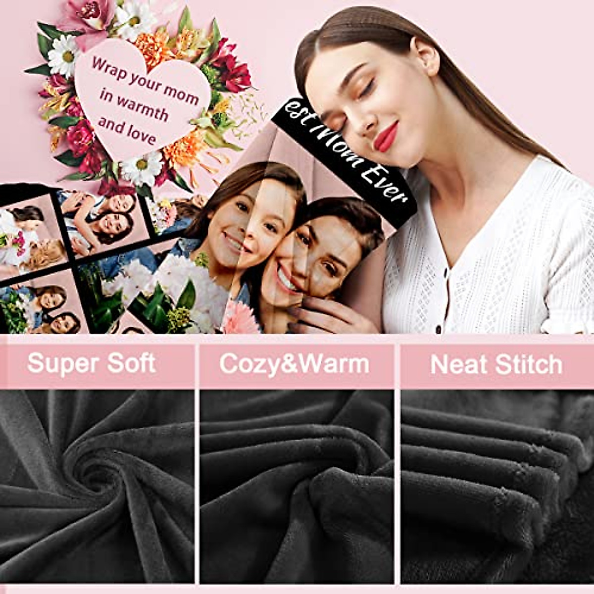 Juantao Mothers&Day Gifts from Daughter Son Husband Custom Blanket with Photo Personalized Picture Blanket Best Mom Ever Gifts for Mom Grandma Wife