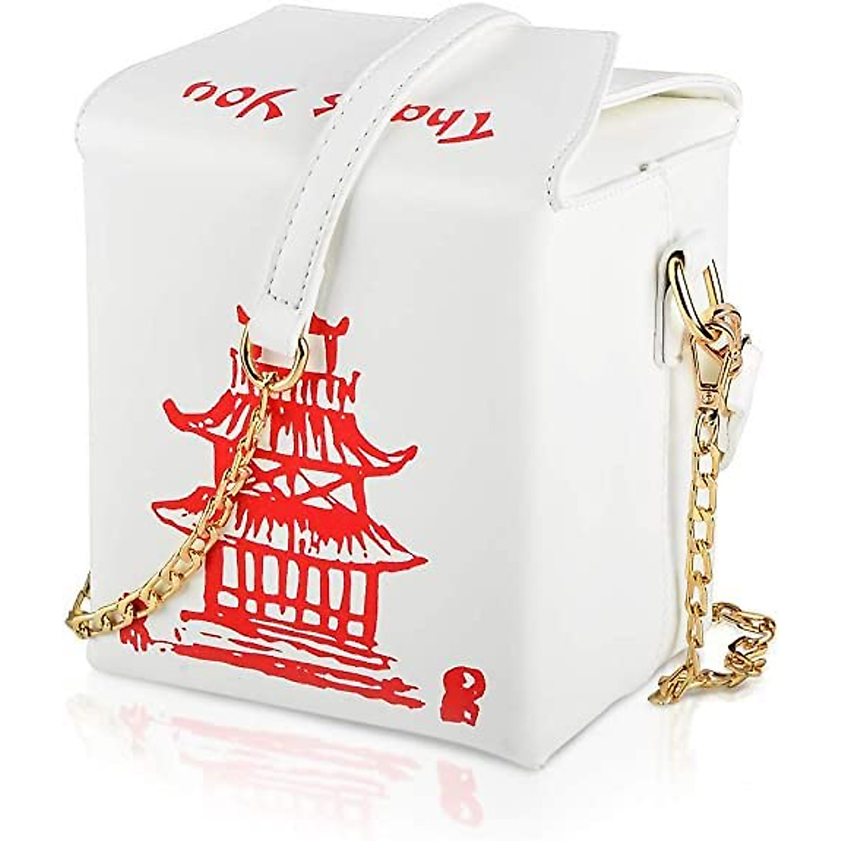 Fashion Crossbody Shoulder Bag, i5 Chinese Takeout Box Purse with Comfortable Chain Strap (fushcia) (white-red2)