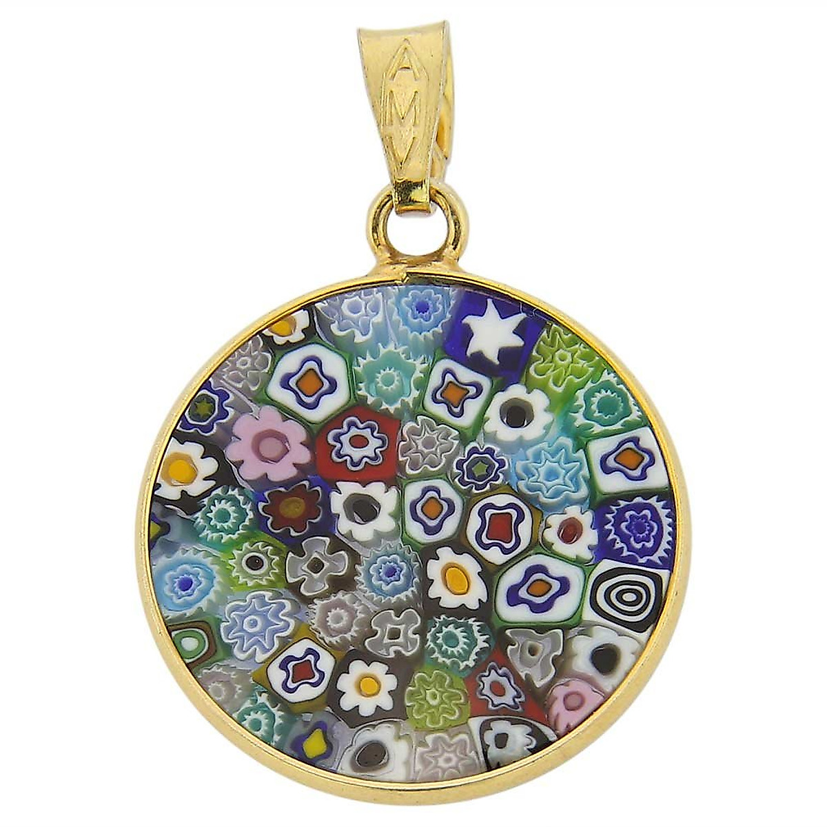 Glass Of Venice Italian Murano Glass Pendant Small 3/4 Inch Round Multicolor Millefiori Flower in Sterling Silver - Murano Glass Pendants for Women