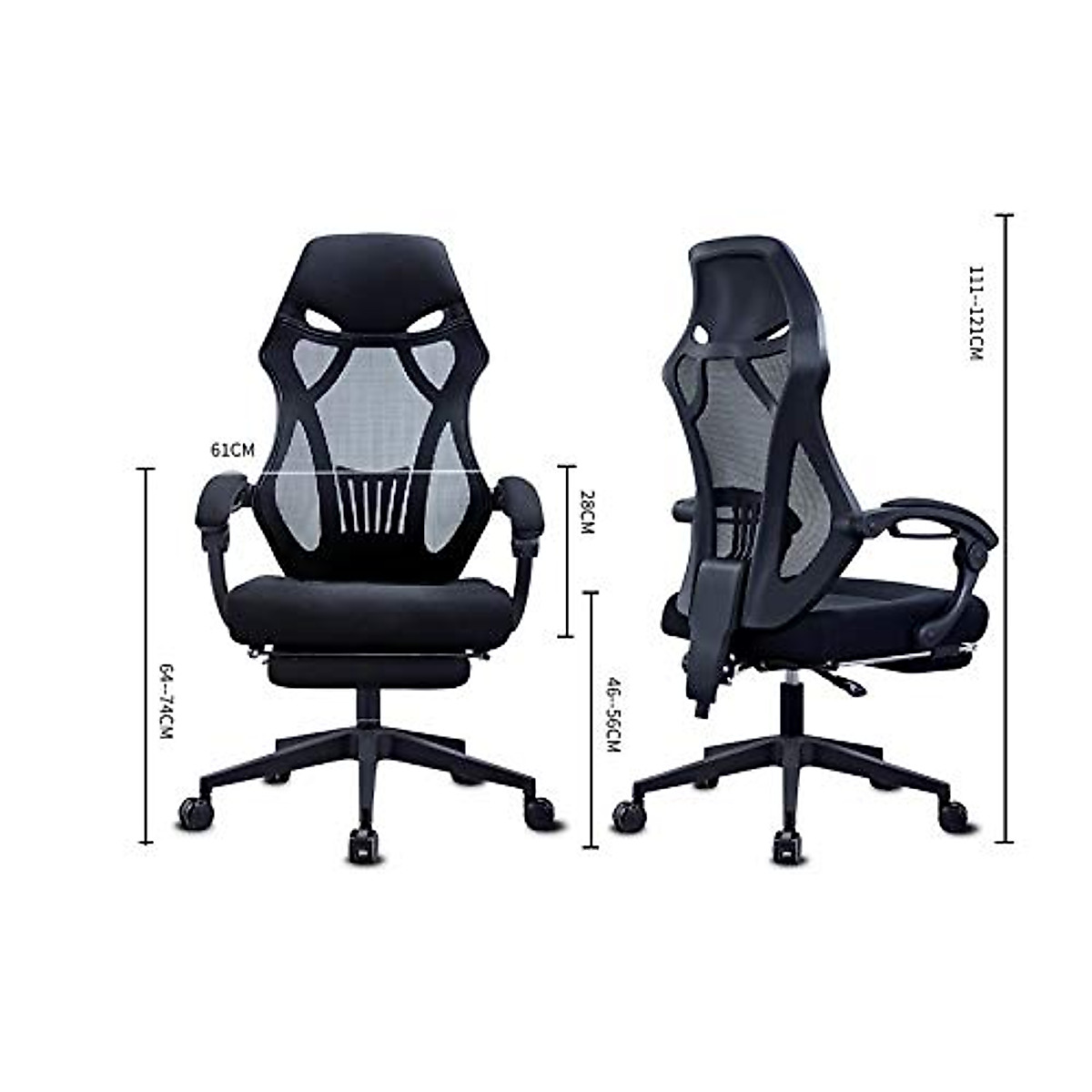 Office Recliner Chair, High-Back Desk Chair with Lumbar Support, Height Adjustable Seat, Breathable Mesh Back, Black