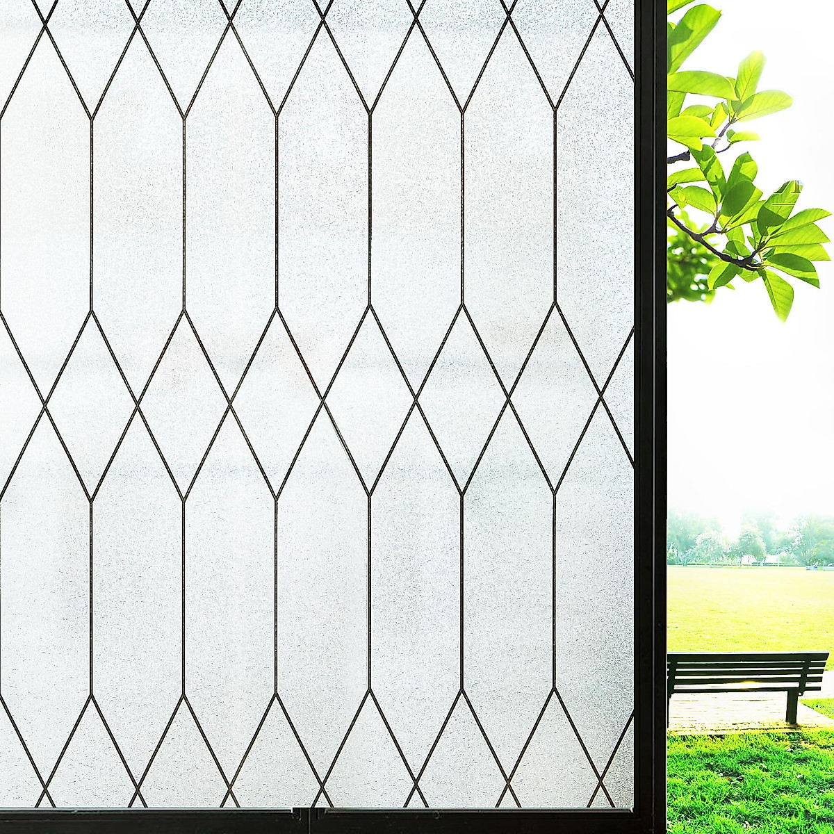 Windimiley Window Privacy Film Stained Glass Frosted Glass Window Clings Moroccan Lattice Decorative Bathroom Door Coverings UV Sun Blocking Heat Control Removable Home Tint,(17.5X118.1in,Pure)