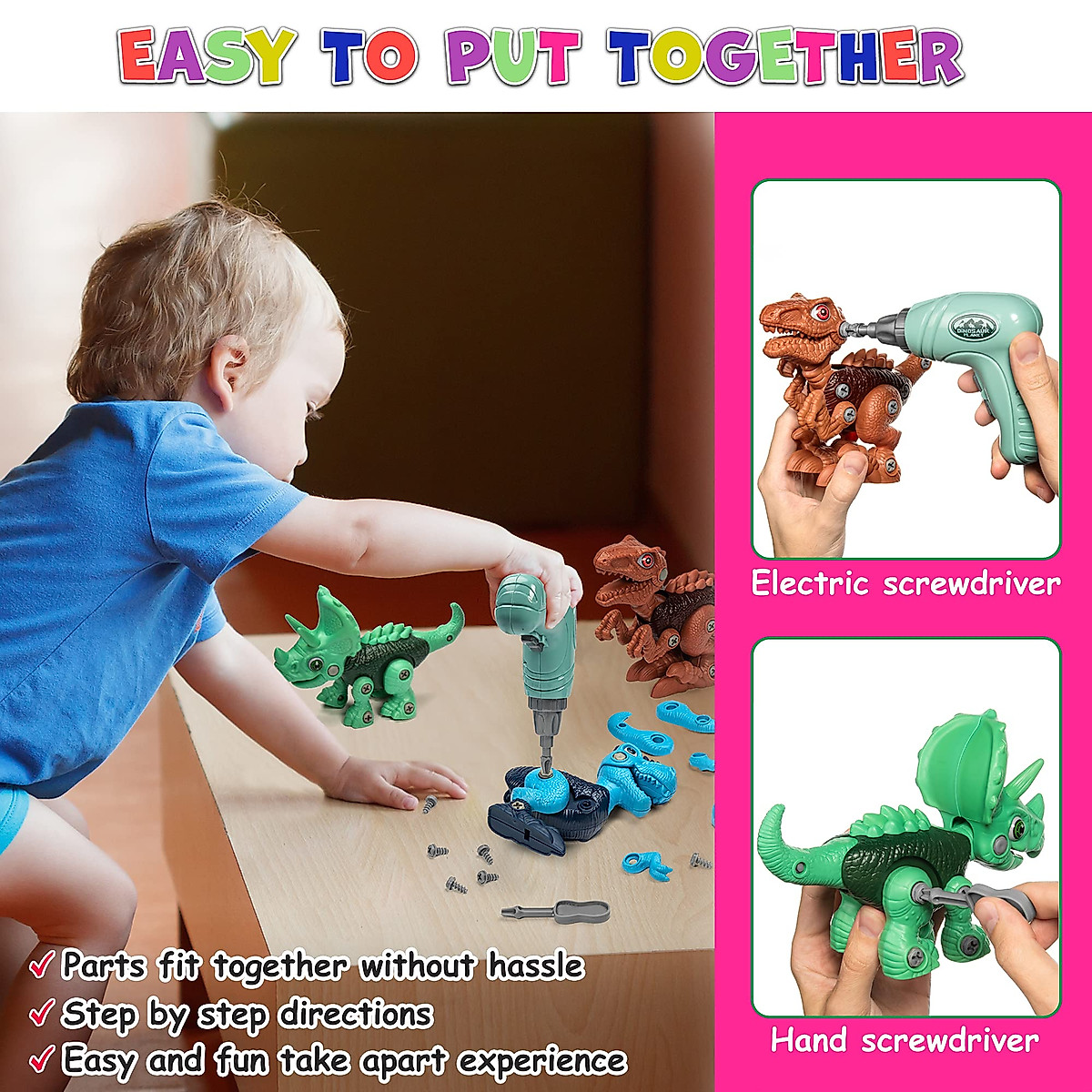 Take Apart Dinosaur Toys for Kids 3-5 6 7 - STEM Building Toys for 3 Year Old Boys - Boys Toys for 4 Year Old Boys - STEM Toys for 5 Year Old Girl Birthday Gifts - Dinosaur Toys for Kids 5-7