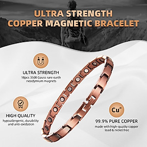 MagEnergy Copper Bracelets for Women 99.9% Pure Copper Magnetic Link Bracelet, 8.5 inches Adjustable Bracelet Jewelry Box with Sizing Tool(Plain Style)