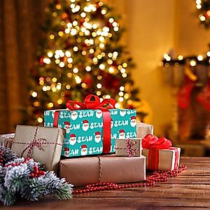 Differ More Custom Name Christmas Wrapping Paper,Personalized Wrapping Paper with Name Santa Claus Design, Christmas Gift Wrap for Adults Kids Boys Girls,Blue Christmas Wrapping Paper Roll (58"x 23")