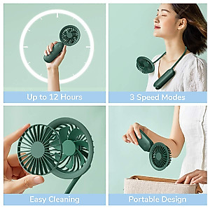 JISULIFE Mini Handheld Versatile Fan, Portable USB Rechargeable Fan, Battery Powered Hand Fan with Strong Wind, Night Light, Personal Quiet Multifunctional Fan for Baby Stroller, Bike, Neck - Green