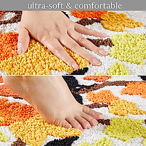 RoomTalks Fall Maple Leaves Bath Mat Non Slip Washable 2ft Fall Colored Halloween Autumn Crow Round Circle Bathroom Mat Bath Rug, Shaggy Plush Absorbent Harvest Season Thanksgiving Bathroom Rug