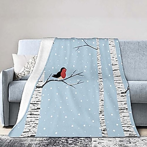 Throw Blanket 40x50 Inch,Birch Bird Red Tree Flannel Soft Cozy Fluffy Throw Blankets and Warm Throws for Adults in Couch Sofa Bed 50x40 Inch
