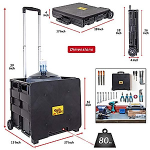 dbest products Quik Cart Collapsible Rolling Crate on Wheels for Teachers Tote Basket 80 lbs Capacity, Made from Heavy Duty Plastic Used as a Seat, Black