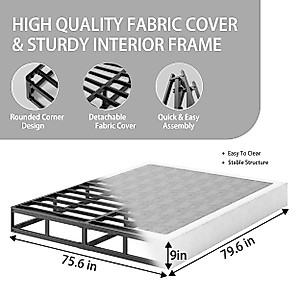 Uliesc King Box Spring, 9 Inch High Profile King Size Box Spring, Strong Metal Frame, Noise Free, Easy Assembly, 3000lbs Weight Capacity