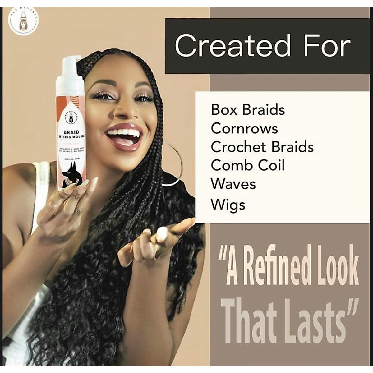 Mut Dynasty Moose Hair Setting Lotion Foam for Box Braids and Long-Lasting Hold - Professional Braiding Sealer Mousse for Black Women, 8.4oz/250ml