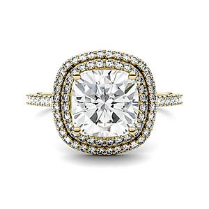 Charles & Colvard Yellow Gold Moissanite 8.0mm Cushion Halo Engagement Ring-size 7 2.90cttw DEW
