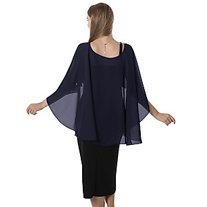Hotshawl Capelets for women Chiffon Cape Shawls and Wraps for Evening Dress Wedding Capes Cover Up (Navy)