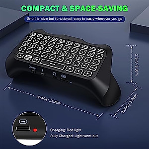MoKo Keyboard for PS5 Controller with Green Backlight, Bluetooth Wireless Mini Keypad Chatpad for Playstation 5, Built-in Speaker & 3.5mm Audio Jack for PS5 Controller Accessories, Black & White