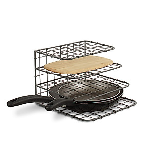 Spectrum Diversified Vintage Cabinet & Countertop Cookware & Bakeware Plate Rack & Lid Holder, Bakeware & Pan, Rustic Farmhouse Kitchen Cabinet Organizer, Rack, Industrial Gray