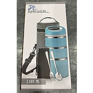 Lille Home Stackable Stainless Steel Thermal Compartment Lunch/Snack Box, 3-Tier Insulated Bento/Food Container with Upgraded Lunch Bag, Portable Cutlery Set and 3 Extra Silicone Seals, 43 OZ, Gray