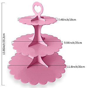 Humlindo 2 Pack Pink Cupcake Stand Tower, 3-Tier Cardboard Cup Cake Display Dessert Holder for Parties Holidays Birthday Party Wedding Baby Shower Anniversaries Decoration, Tiered Cupcake Stand