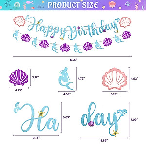 Ouddy Life Mermaid Birthday Party Decorations, 48Pcs Happy Birthday Banner Jellyfish Lantern Cake Topper Mermaid Balloons for Little Mermaid Theme Birthday Baby Shower Ocean Party Supplies Favors Girl