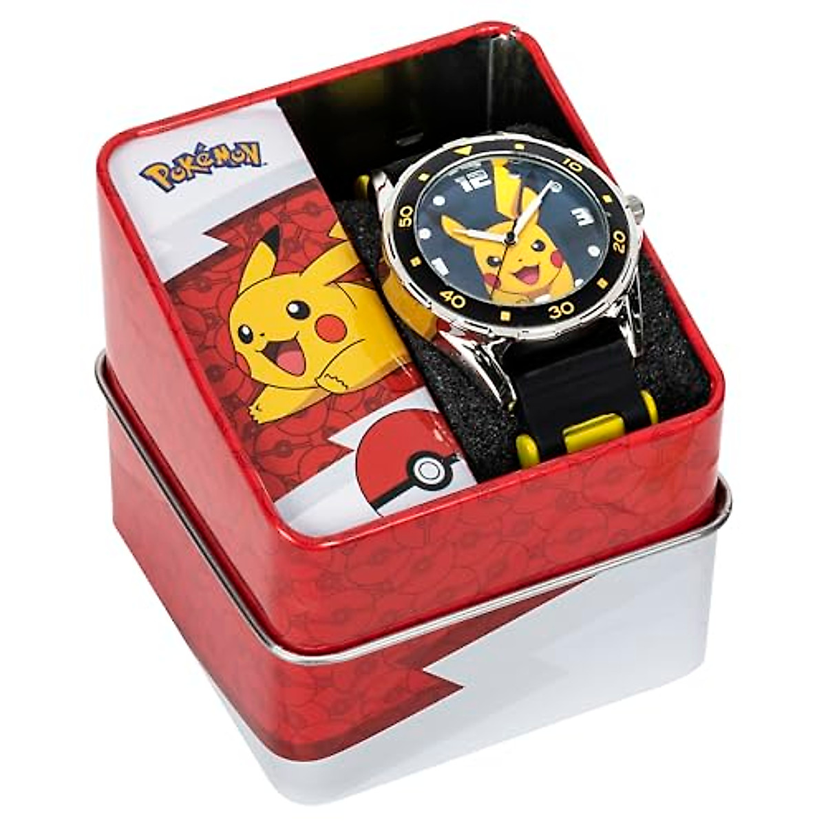 Accutime Kids Pokemon Pikachu Analog Quartz Wrist Watch with Black & Yellow Strap, Cool Inexpensive Gift & Party Favor for Boys, Girls, Adults All Ages (Model: POK9056AZ)