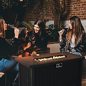 UPHA Patio Propane Gas Concrete Fire Pit Table, with Pit Cover, 50000 BTU Auto-Ignition Fire Table,White Beige