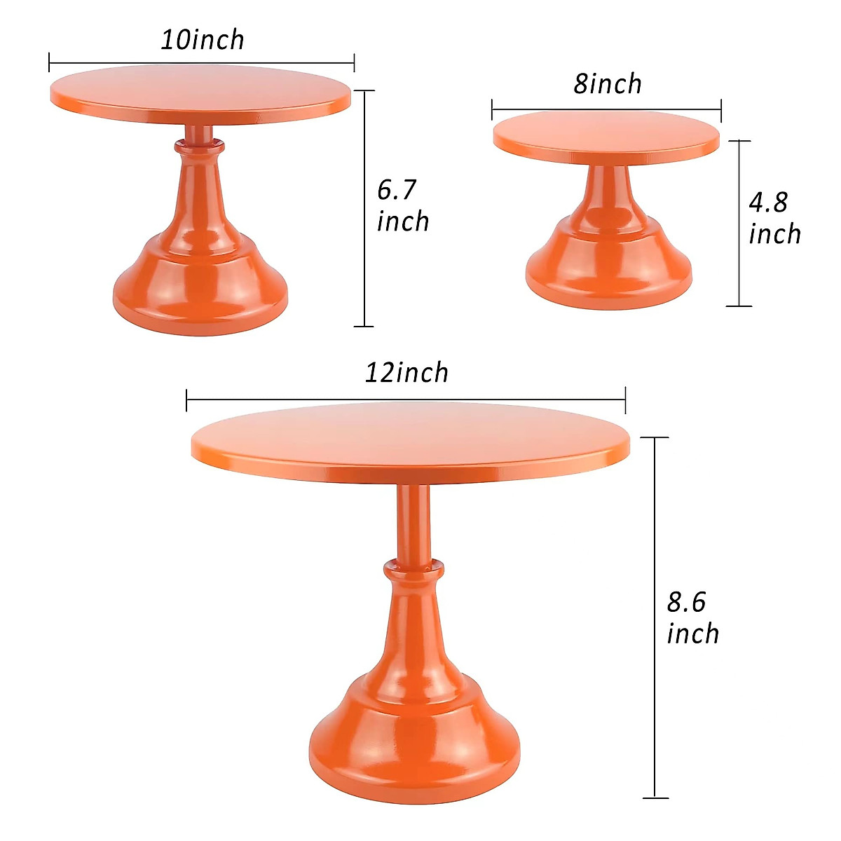 KERYNICE 3 Piece Orange Cake Stands Set Metal Cupcake Pedestal Table Dessert Display Stand with Tall Base Decoration Serving Platter for Baby Shower Wedding Birthday Parties Celebration