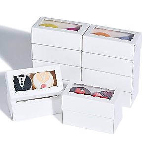 JCXPACK 50PCS 4.17 x 2.16 x 1.37 Inches White Macaron Gift Boxes for 2, Chocolate Covered Ores Boxes, Macaron Packaging for Wedding, Party, Thank You Favors