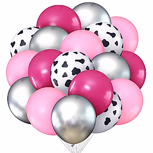 70 Pieces Western Theme Party Decorations Bachelorette Birthday Cow Balloons Rodeo Balloons Rose Red, Pink, Silver, Cow Print Latex Balloons for Baby Shower Cowgirl Party Supplies