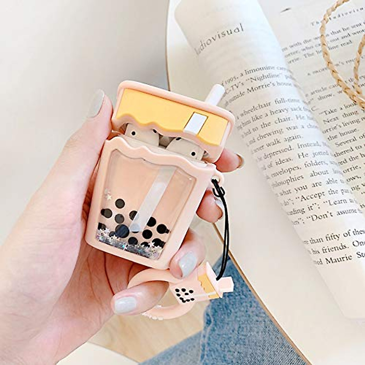Compatible with AirPods Case Milk Tea Liquid 1/2, Protective Silicone Skin Cover for AirPod Case Quicksand Tea with Ring, Girls Women Funny Kawaii Cute Fashion Cartoon 3D for AirPods Case Boba
