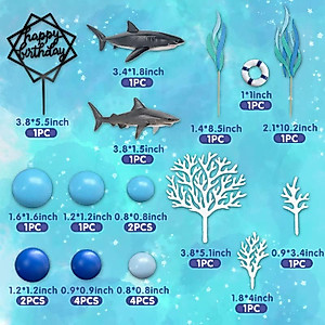 23 PCS Shark Cake Topper Shark Figurines Decoration Ball Cake Topper for Kids Baby Shower Ocean Theme Birthday Party (Blue)