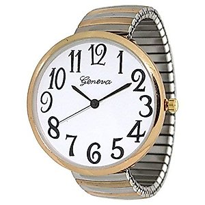 Geneva Super Large Stretch Watch Clear Number Easy Read (Two Tone)