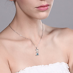 Gem Stone King 925 Sterling Silver Diamond & Gemstone Birthstone Dust Hourglass Necklace For Women With 18 Inch Silver Chain (Blue)