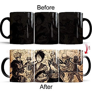 Funcious One Piece Luffy Color Changing Heat-Sensitive Reactive Ceramic Coffee Mug One Piece Anime Mug Hand Drawing