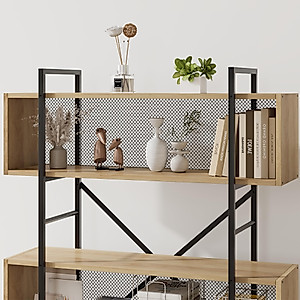 IDEALHOUSE 6 Tier Bookshelf with Storage, 71.3 Inch Tall Industrial Book Shelf with Open Display Bookshelves, 6 Shelf Bookcase with Metal Frame for Living Room, Bedroom and Home Office-Burlywood