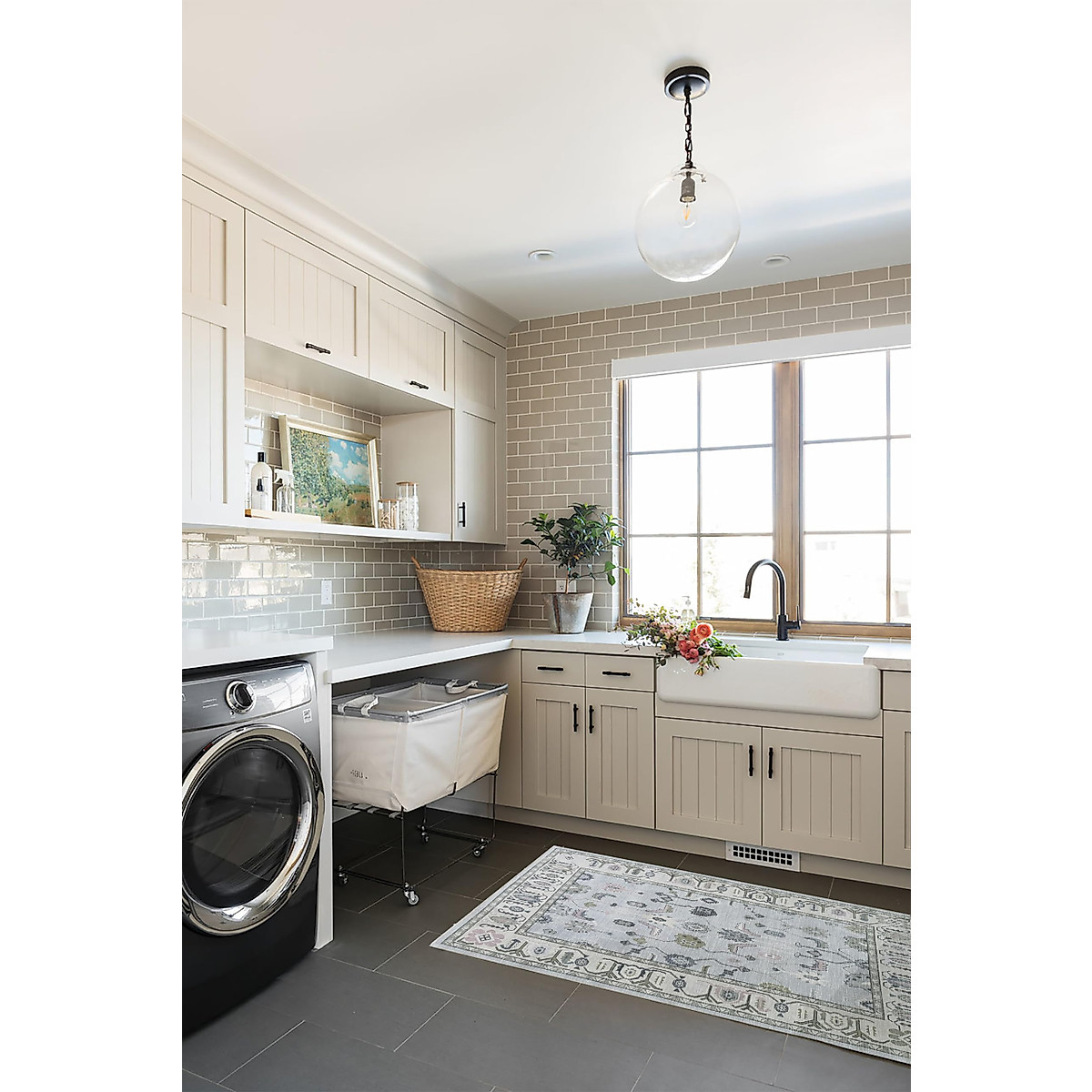 Cream Blue Oushak Rug, Modern Rugs, Vintage, Turkish, Eclectic, Floral, Pastel, Washable, Small Throw, Accent Area Rug for Living Room, Bedroom, Kitchen, Bathroom, 2'5"x4'9