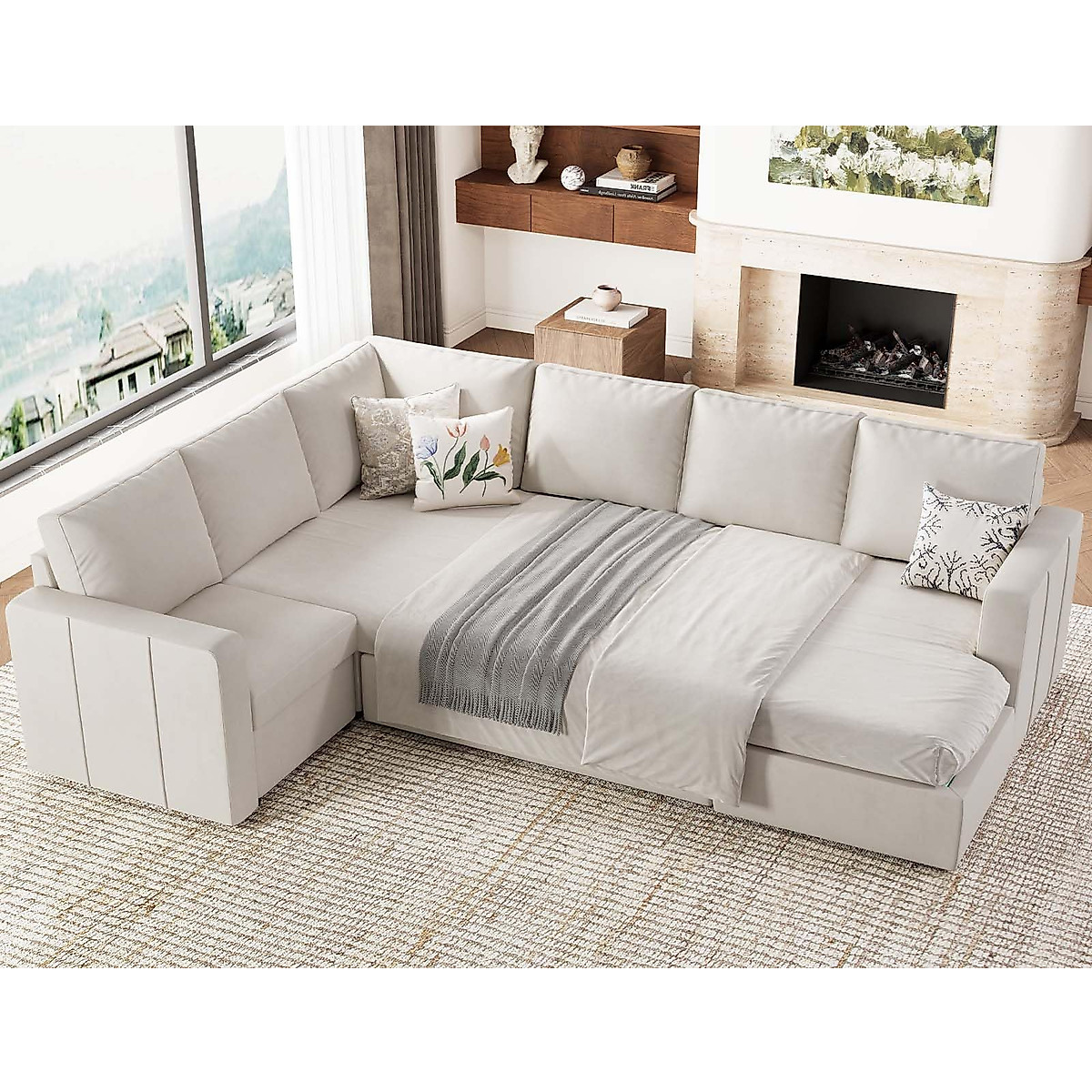 Belffin Velvet Middle Module Seat for Modular Sectional Sofa Couch Armless Single Seat Module Sofa Chair Beige