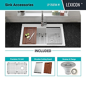 32" x 22" Workstation Sink, Single Bowl Kitchen Sinks, Drop in Kitchen Sink, Granite Composite Kitchen Sink, Quartz Undermount Sink, Galaxy White Kitchen Sink, with Grid, Strainer, Flange LP-750TM-W