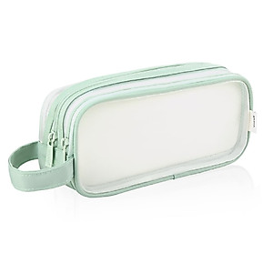 iSuperb Clear Pencil Case Handheld Pen Bag Transparent Makeup Bag Multifunction Pencil Pouch for Business Travel Office Adult (Green)