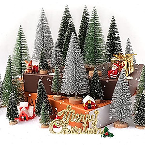 30Pcs Mini Christmas Trees - Artificial Christmas Tree Bottle Brush Trees Christmas with 5 Sizes, Sisal Snow Trees with Wooden Base for Christmas Decor Christmas Party Home Table Craft Decorations (2)